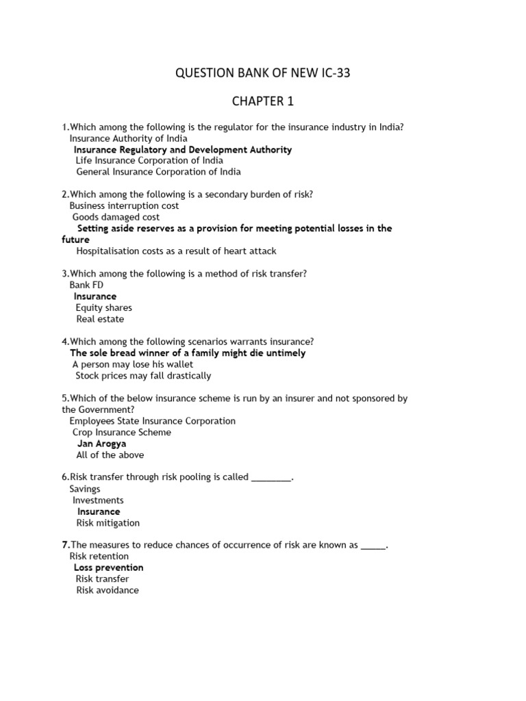Ic-38 Question Bank Chapter Wise | PDF | Insurance | Life Insurance