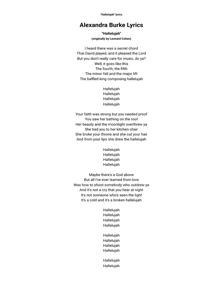 Alexandra Burke - Hallelujah Lyrics | PDF