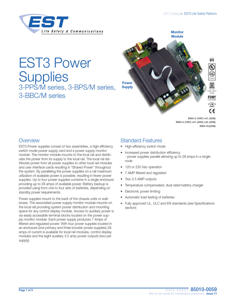 EST3 Power Supply Data Sheet | PDF | Power Supply | Battery Charger