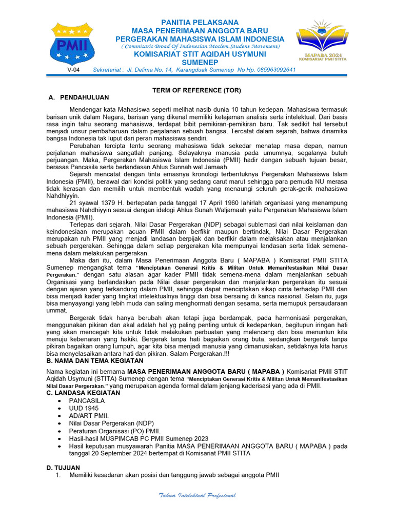 TERM OF REFERENCE MAPABA STITA 2024 | PDF