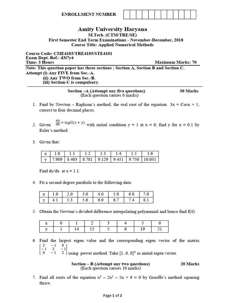M Tech(TRE)-I Applied Numerical Methods_out | PDF | Eigenvalues And Eigenvectors | Computational ...