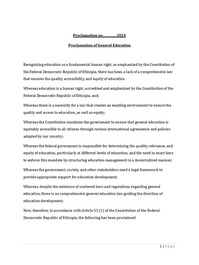 General Education Proclamation 2024 | PDF | Curriculum