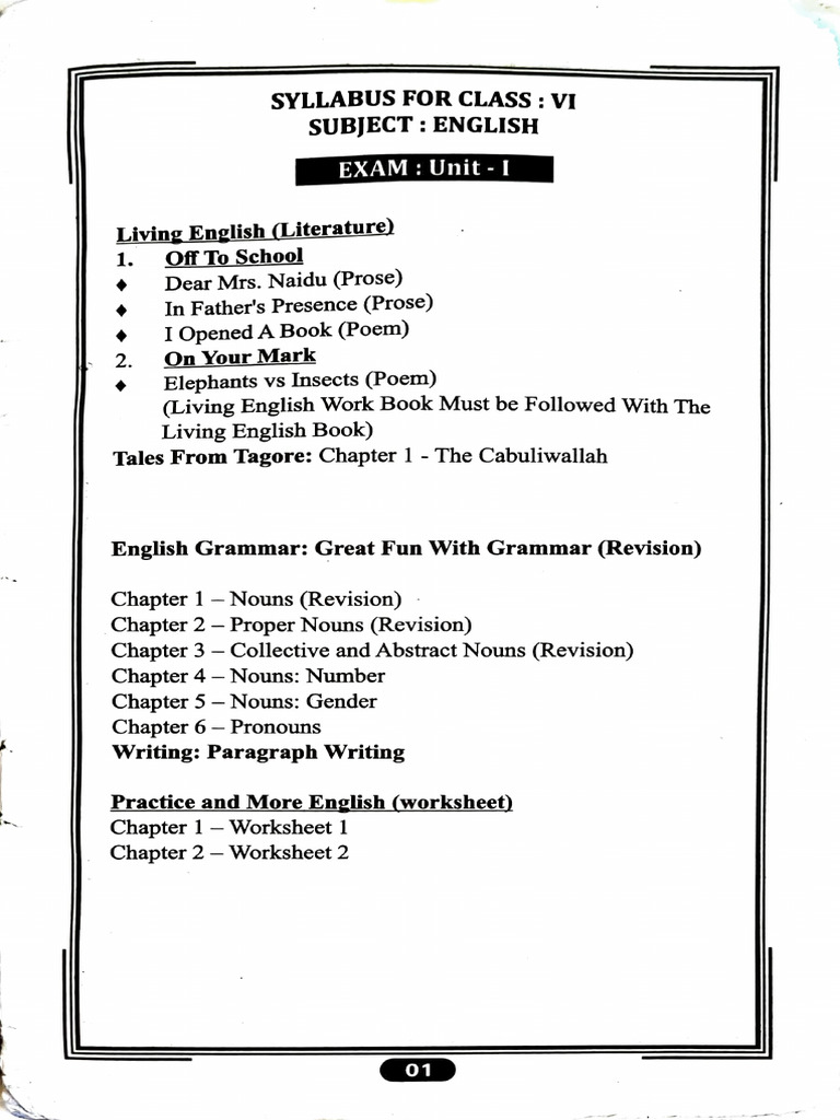 Class 6 English [SYLLABUS] | PDF | English Language | Noun