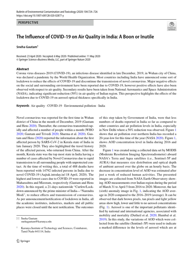 Gautam2020 Article TheInfluenceOfCOVID-19OnAirQua | PDF | Air Pollution ...