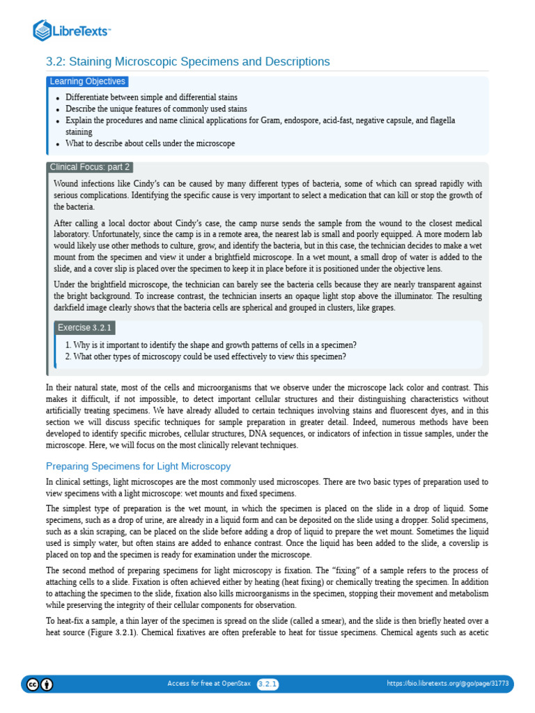 3.02 Staining Microscopic Specimens | PDF | Staining | Fixation (Histology)