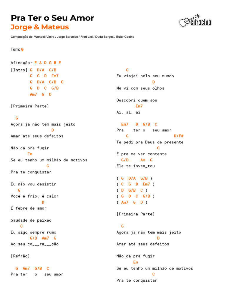 Cifra Club - Jorge & Mateus - Pra Ter o Seu Amor | PDF