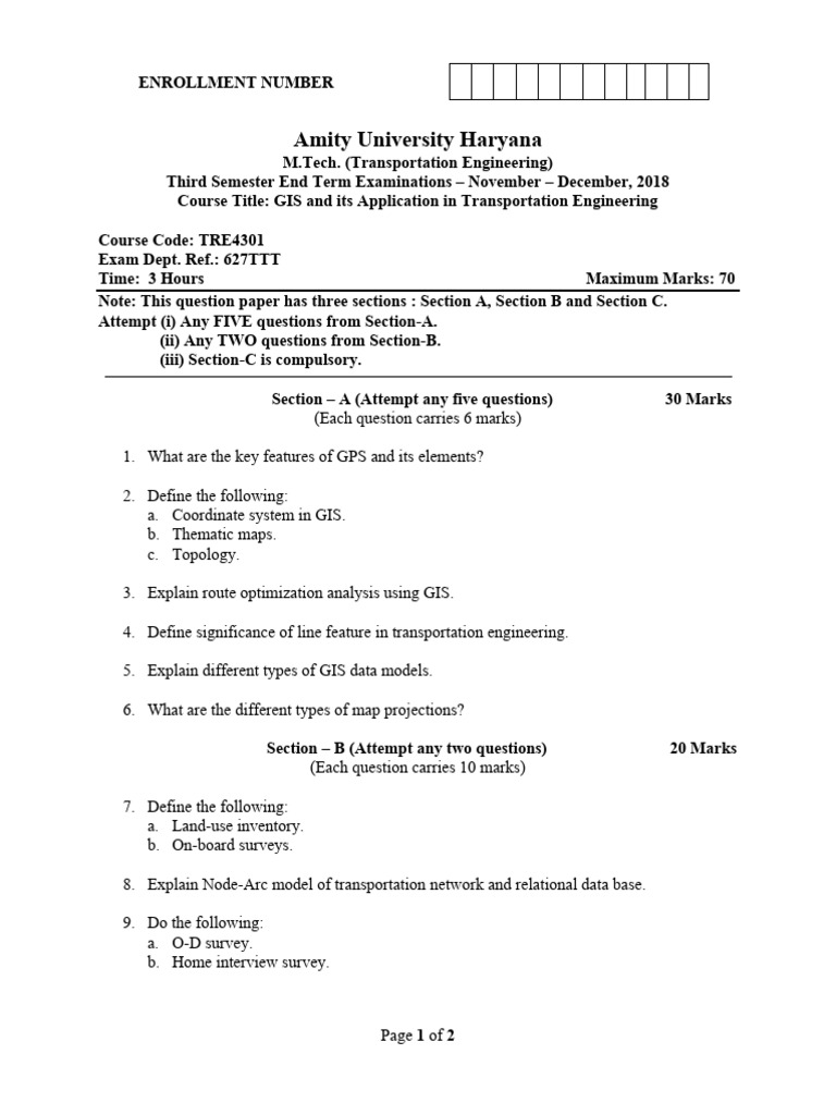GIS Applications in Transportation Exam 2018 | PDF