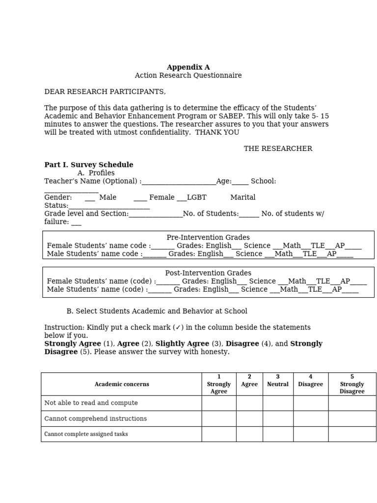 Appendix A-QUESTIONNAIRE | PDF | Behavioural Sciences | Psychological ...