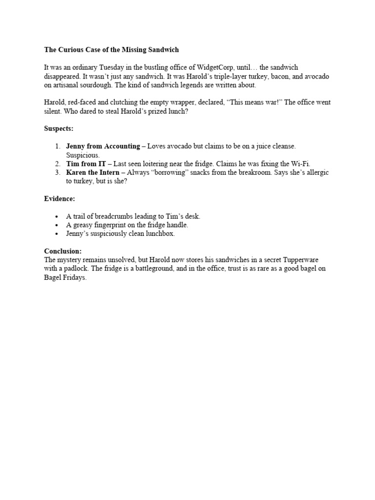 The Curious Case of The Missing Sandwich | PDF