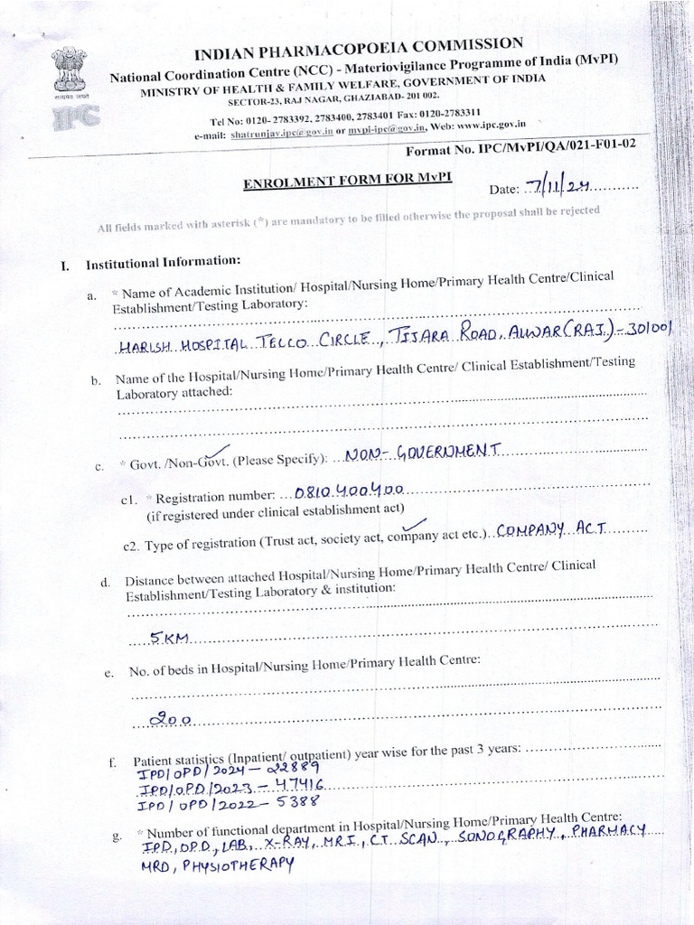 Enrolment Form For Mvpi - 0001 | PDF