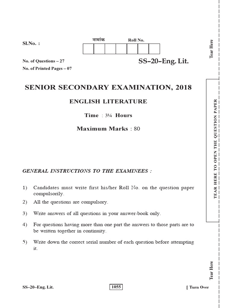 RBSE Class 12 Board Paper 2018 English Lit | PDF | Bhagavad Gita