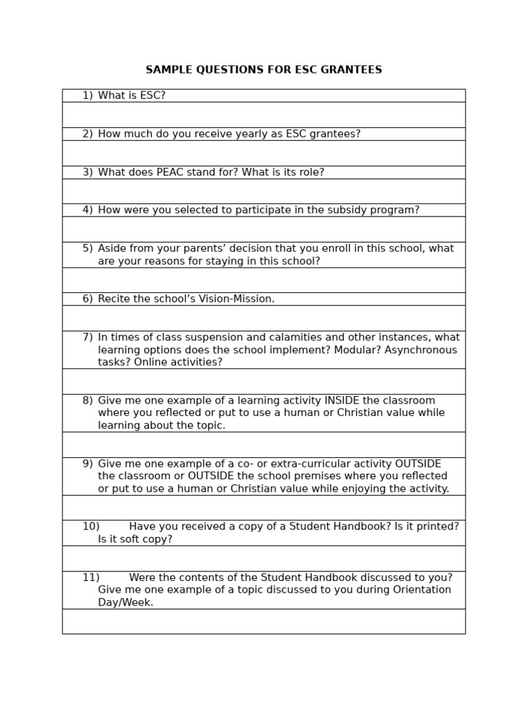 Sample Questions For Esc Grantees | PDF | Teachers | Educational Technology