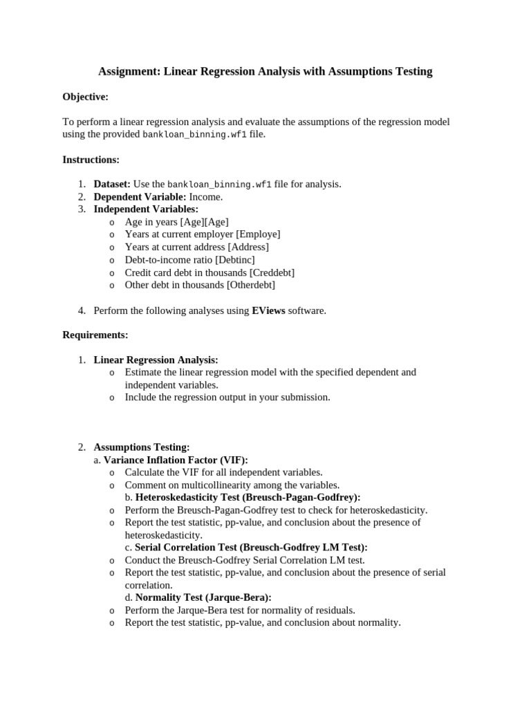Assignment 2 On MLR Asssumptions Eviews | PDF
