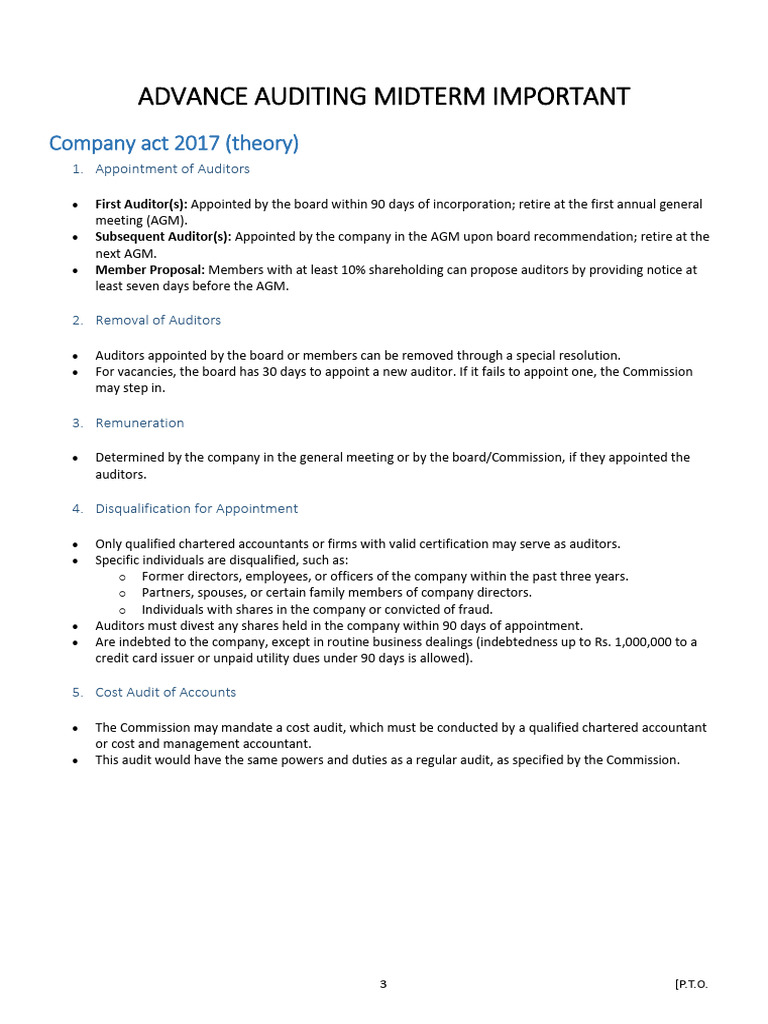 Advance Auditing Midterm Important | PDF | Going Concern | Internal Audit