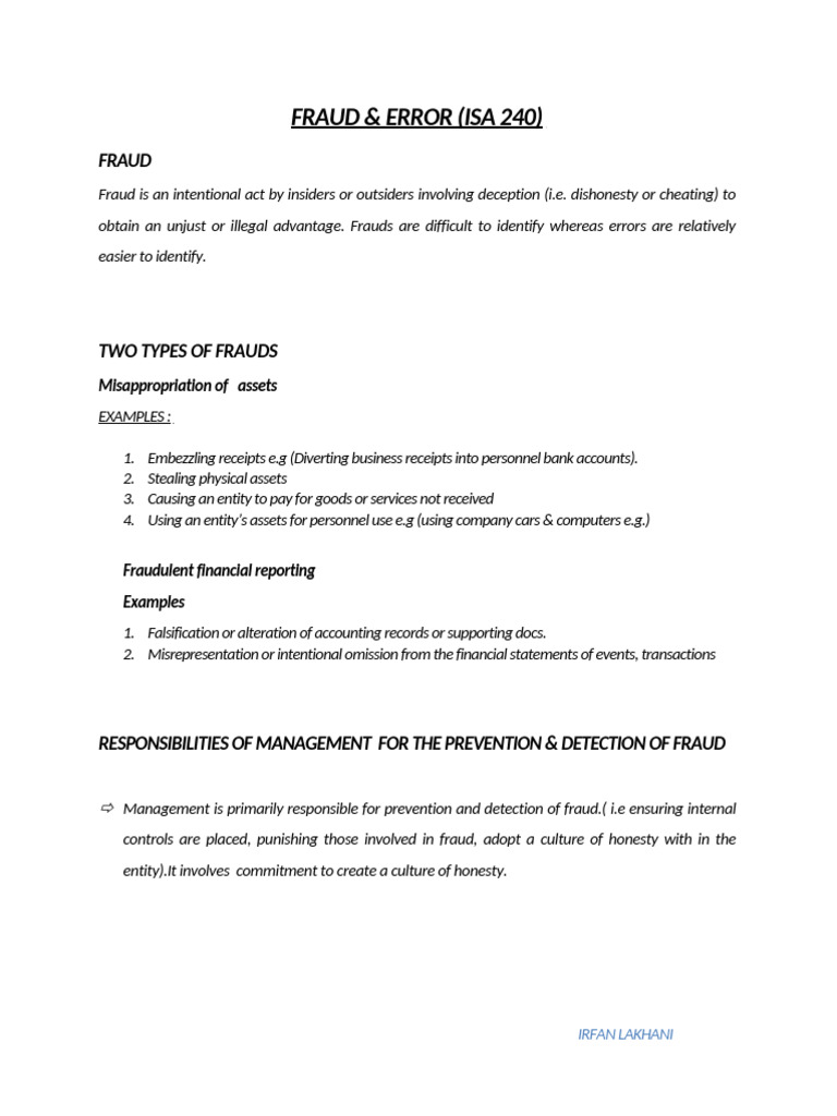 Isa 240 (Fraud) | PDF | Audit | Fraud