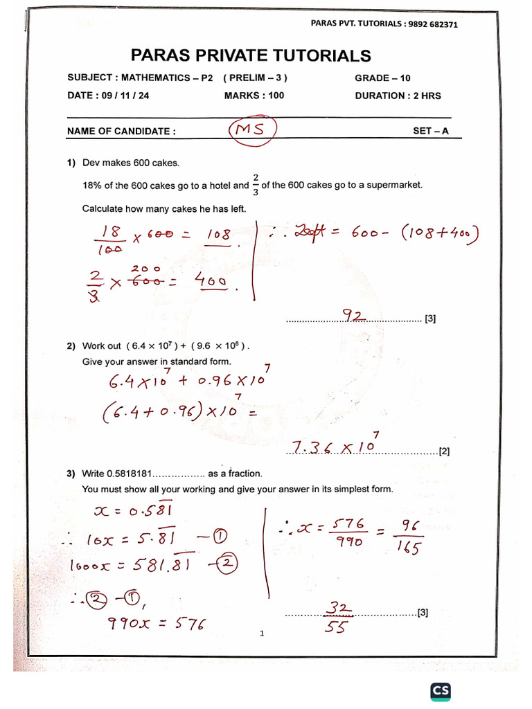 Maths P2 Set A Prelm3 | PDF