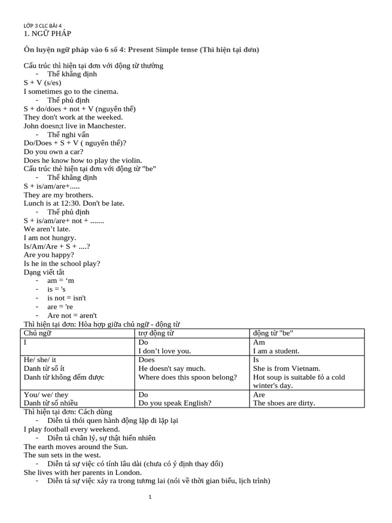 LỚP 3 CLC BÀI 4 | PDF