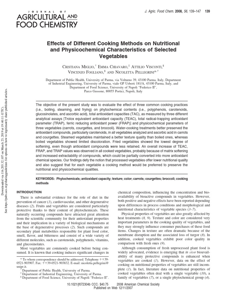 Cooking Methods Impact on Vegetable Nutrition | PDF | Polyphenol ...