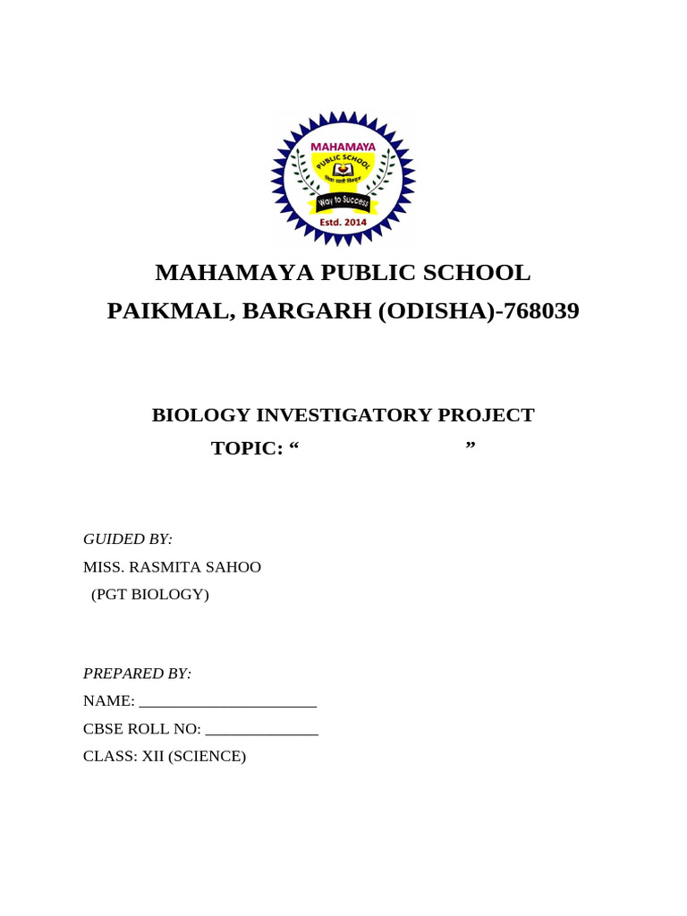 Biology Project Front Page | PDF