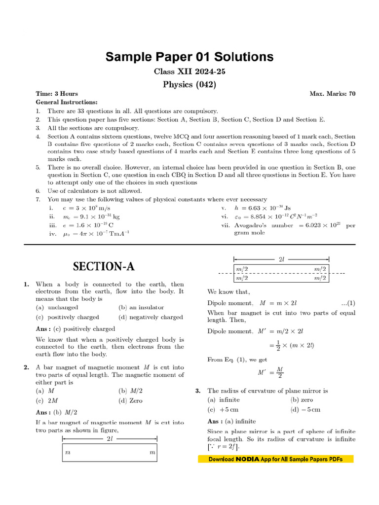 Physics Nodia Sample Papers (Solved) | PDF