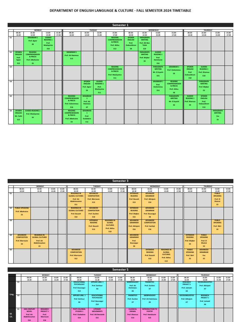 New Timetable All Semesters | PDF | Chess | Chess Theory