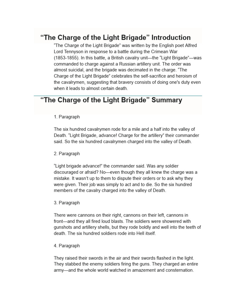 "The Charge of The Light Brigade" Notes | PDF | Warfare | 2nd ...