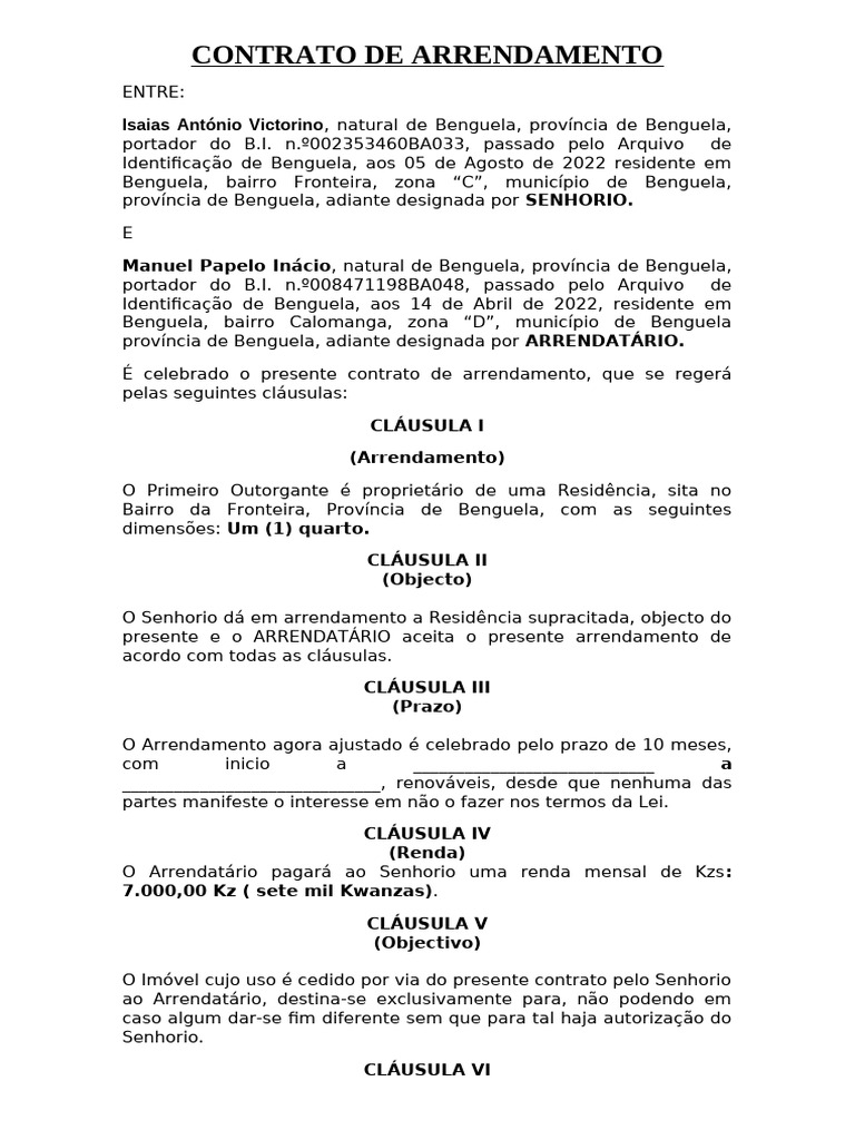 Modelo de Contrato de Arrendamento | PDF