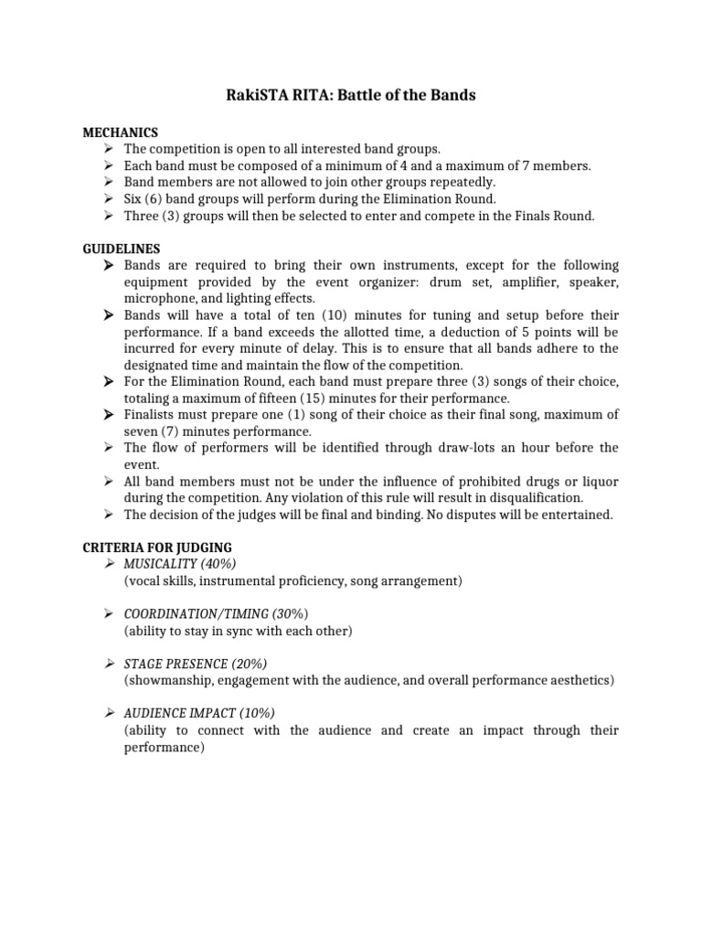 Battle of The Bands Mechanics Guidelines 2 | PDF