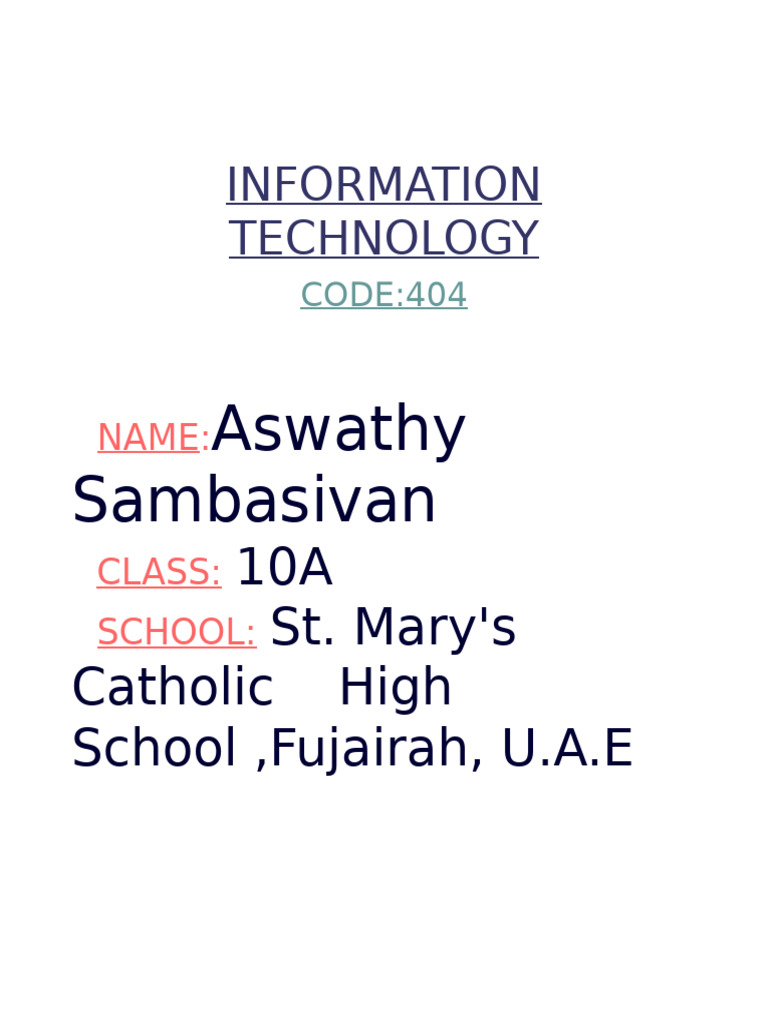 IT Assignments Aswathy 10A | PDF | Button (Computing) | Databases