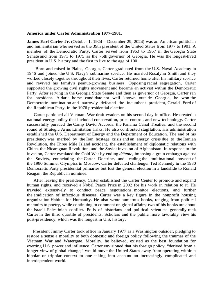 America Under Carter Administration | PDF | Jimmy Carter | Zbigniew ...