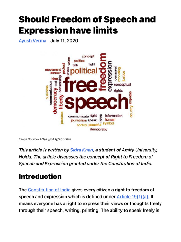 Should Freedom of Speech and Expression Have Limits - Ipleaders | PDF | Freedom Of Speech ...