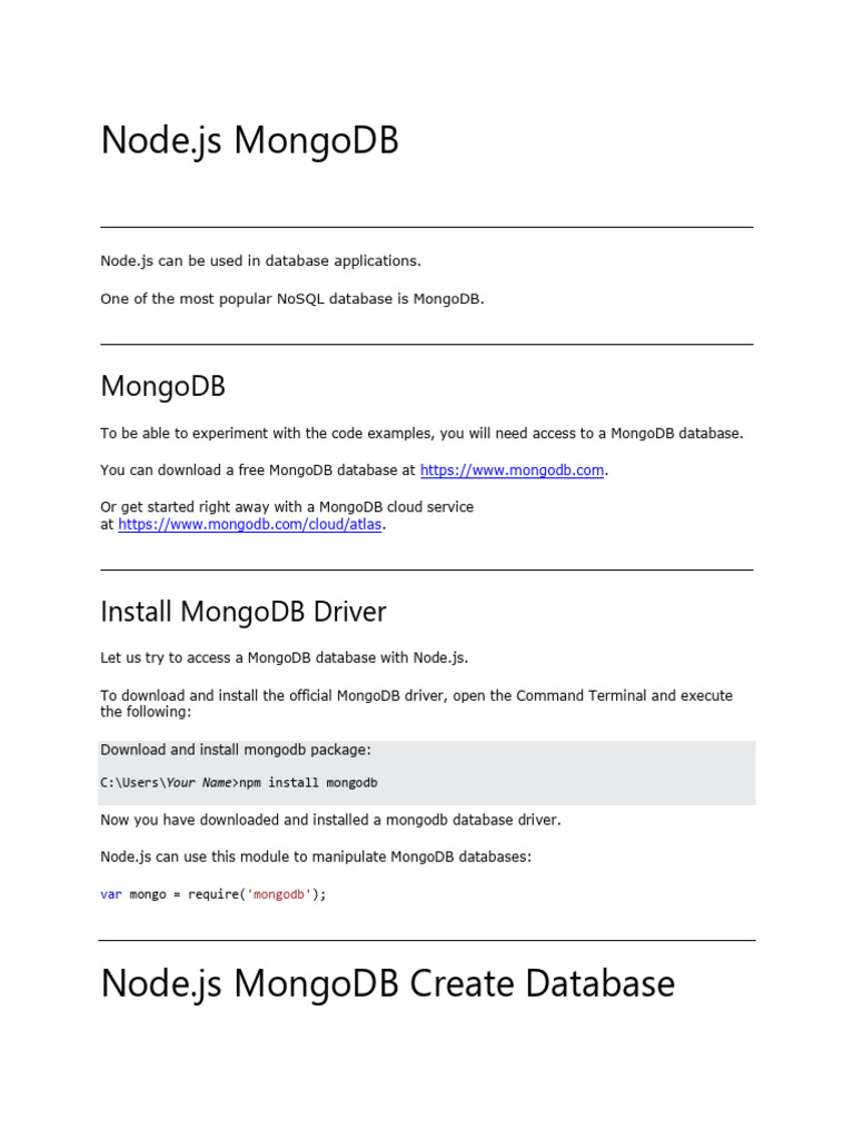 Node JS MongoDB Notes | PDF | Mongo Db | Databases Node JS MongoDB Notes | PDF | Mongo Db | Databases