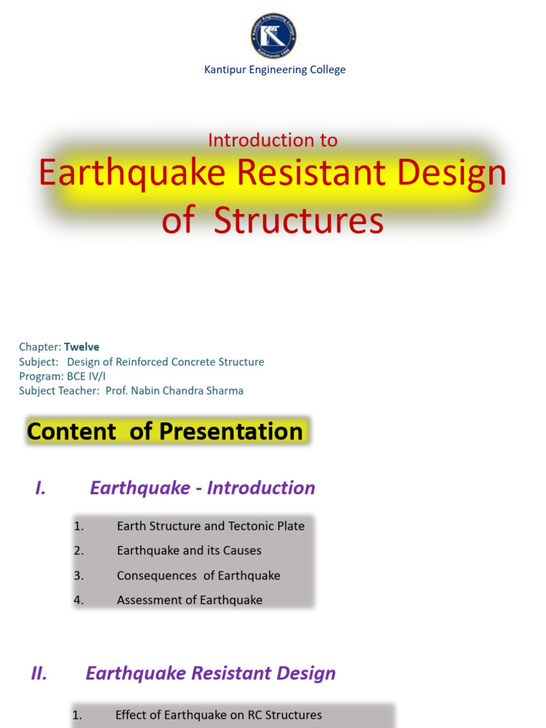 XII. Fundamental of Earthquake Resistant Design | PDF | Earthquakes ...