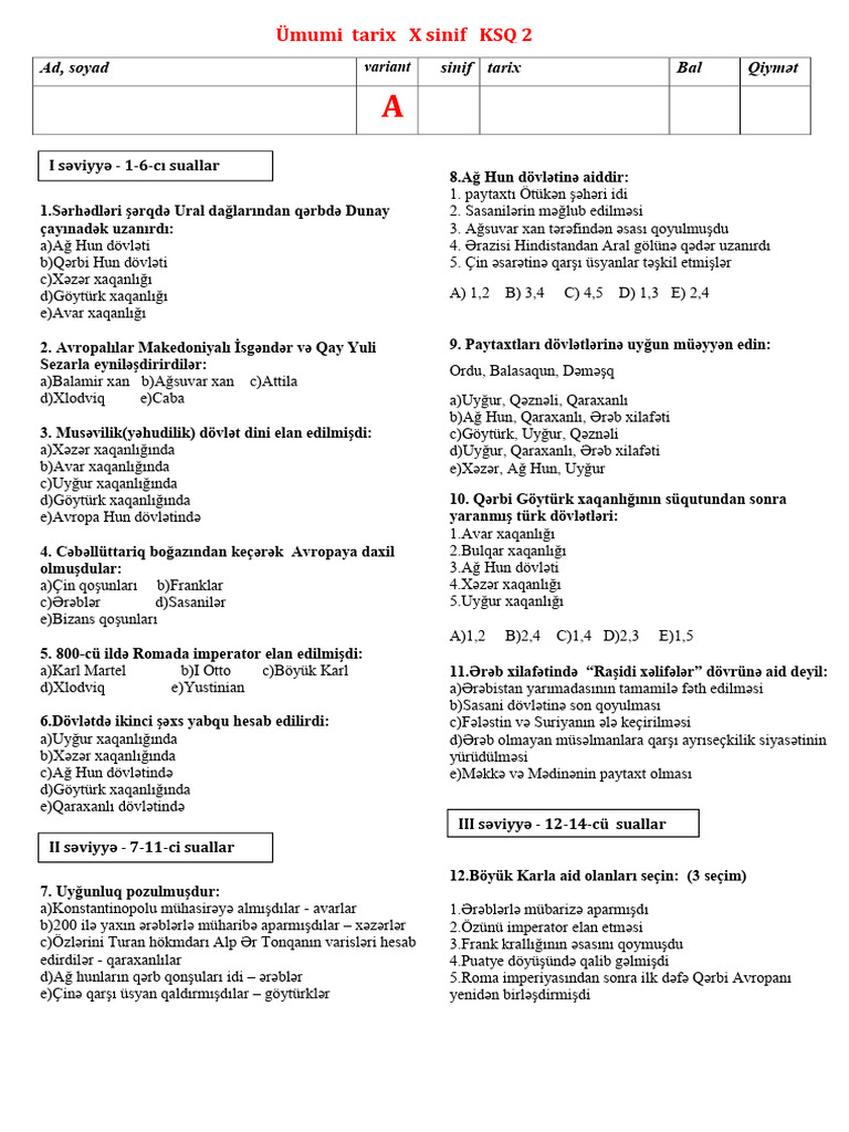 X Sinif Ü.T. - KSQ 2 A-B | PDF