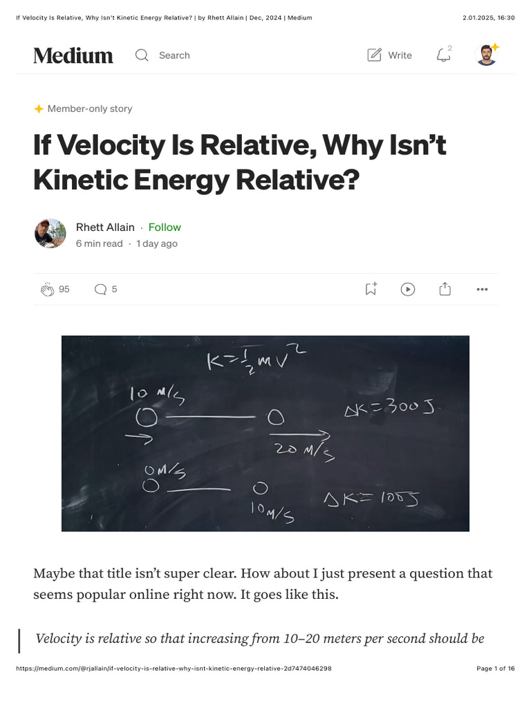 If Velocity Is Relative, Why Isn't Kinetic Energy Relative? - by Rhett Allain - Dec, 2024 ...