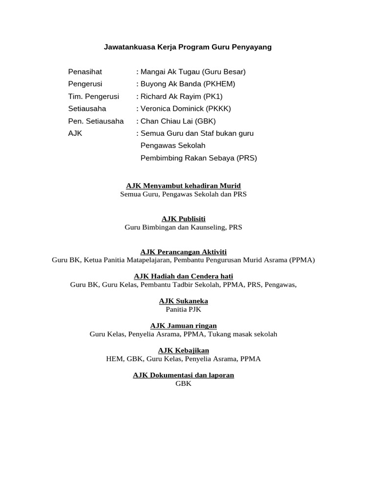 Jawatankuasa Kerja Program Guru Penyayang | PDF