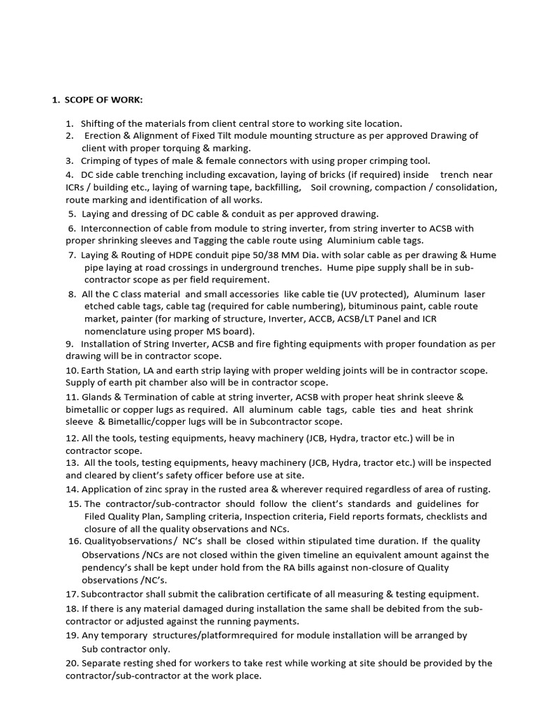RFQ-DC Scope of Work Solar MW Plant | PDF | Power Inverter | Direct Current