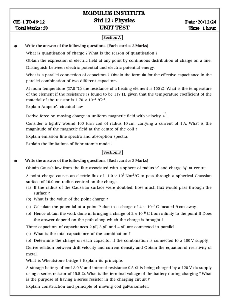 UNITTEST_D20-Dec-2024-2 | PDF | Capacitance | Capacitor UNITTEST_D20-Dec-2024-2 | PDF | Capacitance | Capacitor