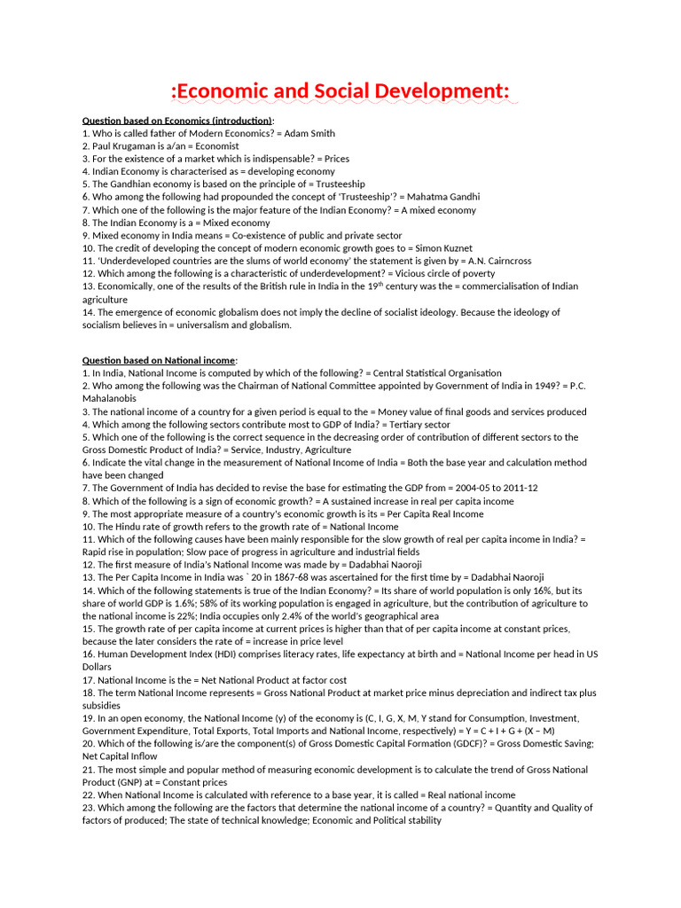 Economic & Social Development | PDF | Measures Of National Income And ...