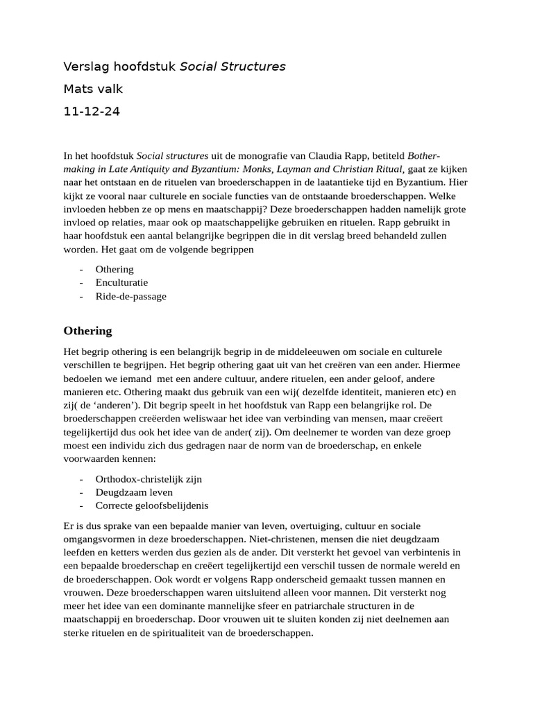 Verslag Hoofdstuk Social Structures | PDF