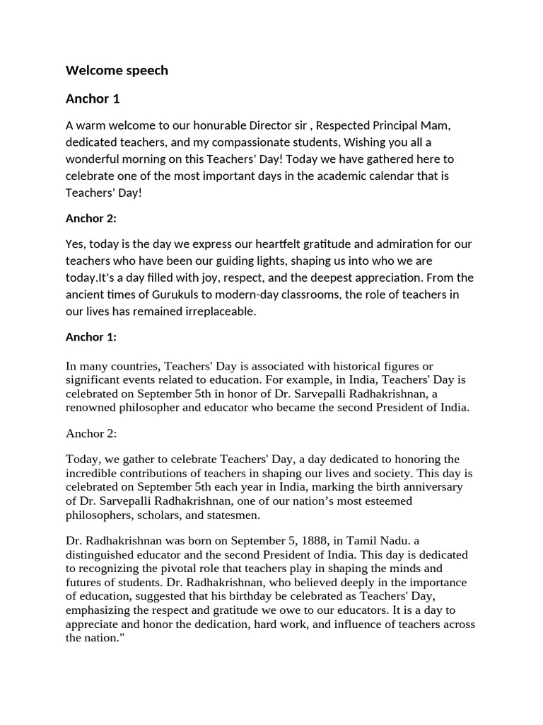 Teacher's Day Anchoring Script | PDF