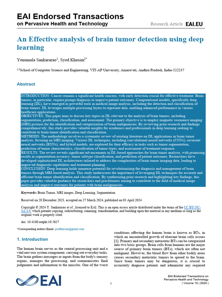 An Effective Analysis of Brain Tumor Detection Usi | PDF | Machine Learning | Deep Learning