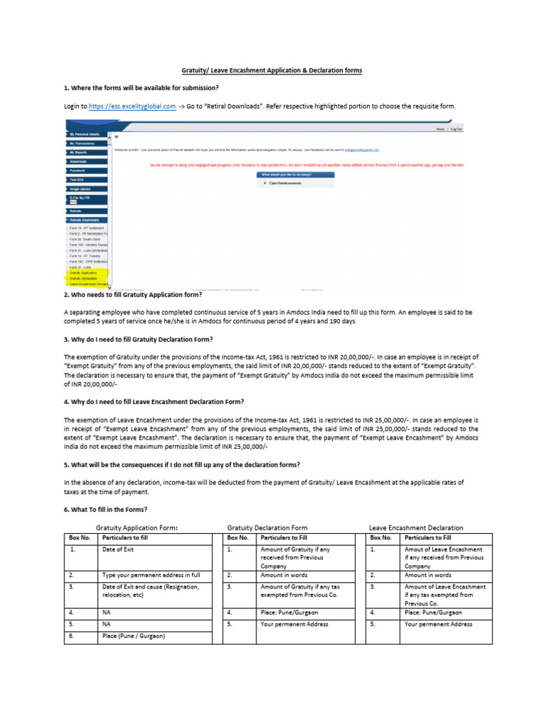 Gratuity & Leave Encashment Forms | PDF | Income Tax | Gratuity