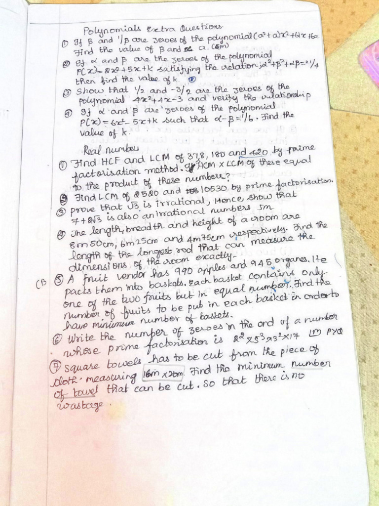 Real numbers and polynomials extra questions | PDF