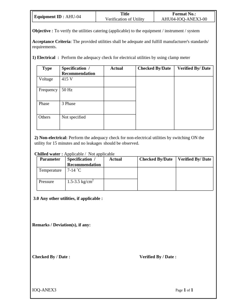 AHU04-IOQ-ANEX3-00 Verification of Utility | PDF