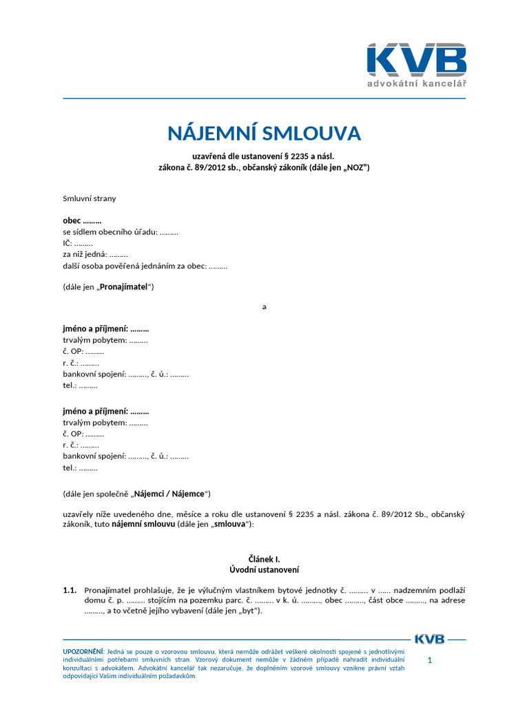 Vzor 2 - NÃ¡jemnÃ Smlouva Na Byt | PDF