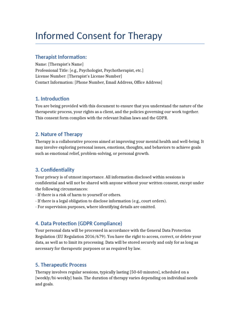 Informed_Consent_Therapy_Italy | PDF | Psychotherapy | Health Care