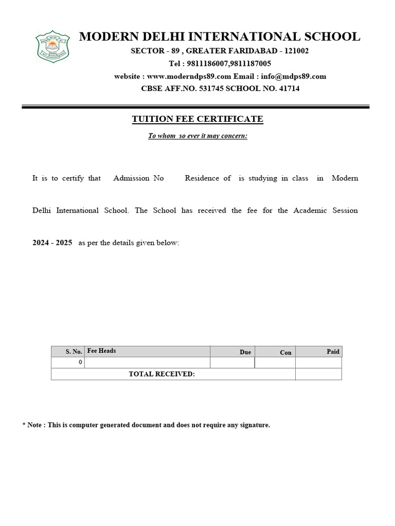 Tuition Fee Print | PDF
