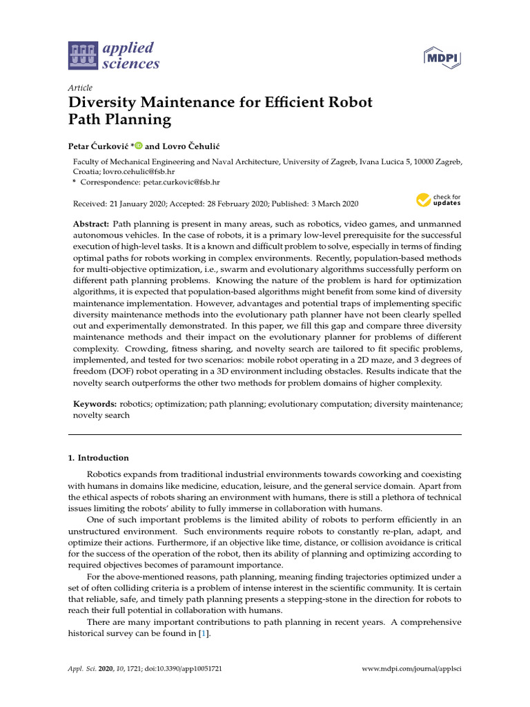 Diversity Maintenance For Efficient Robot | PDF | Fitness (Biology) | Applied Mathematics
