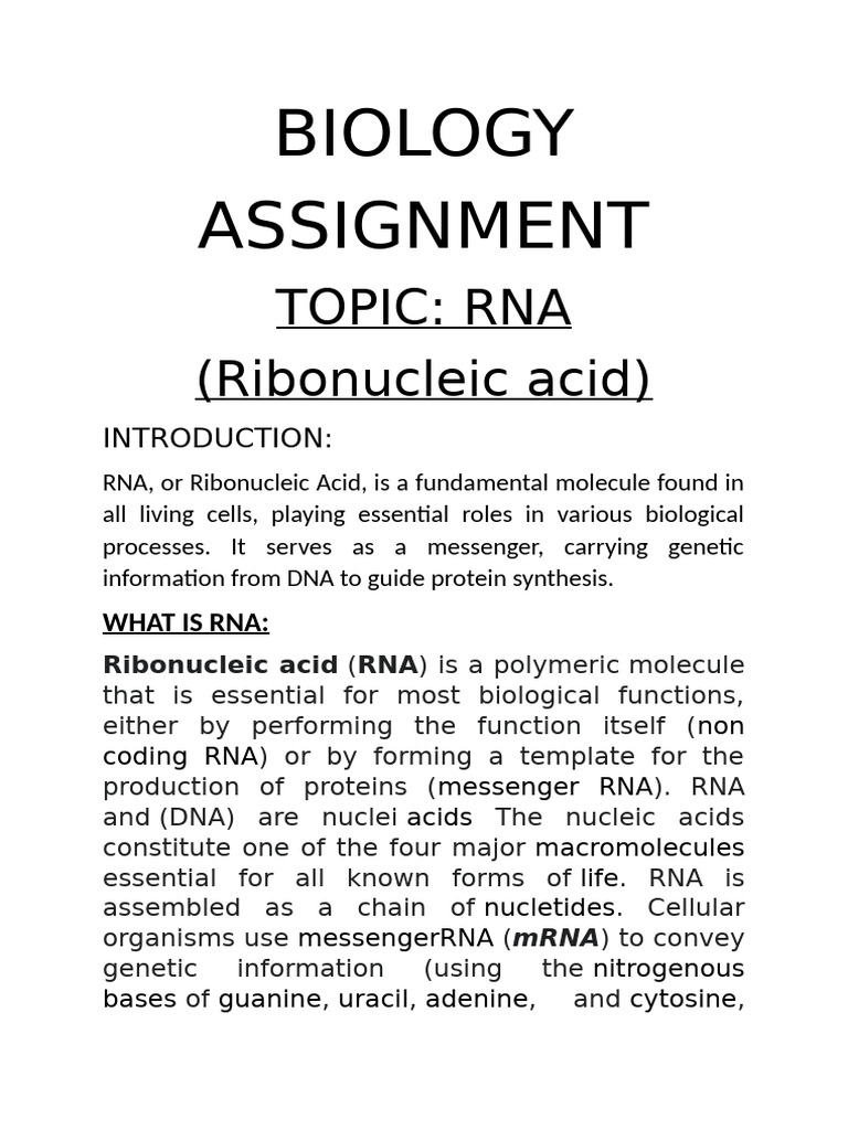 BIOLOGY assignments | PDF | Rna | Translation (Biology)